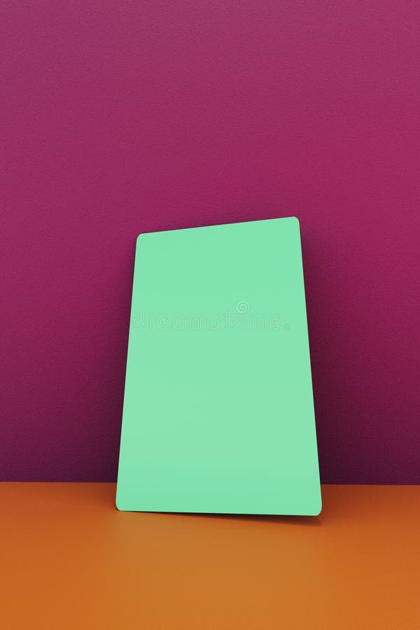 Vertical 3D-rendered Green-colored Card Template Over the Orange ...