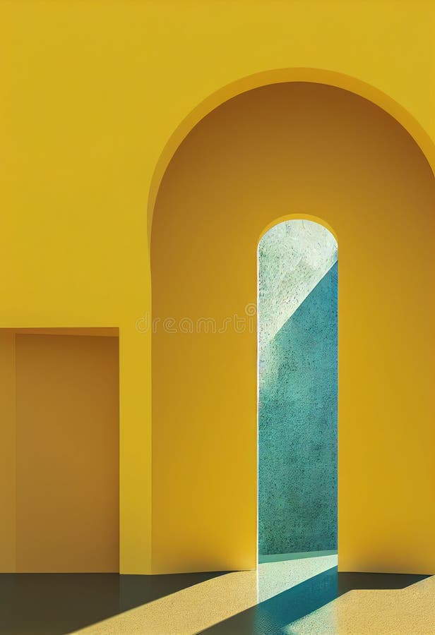 Vertical 3D Rendered Illustration of Interior Architecture of a Yellow ...