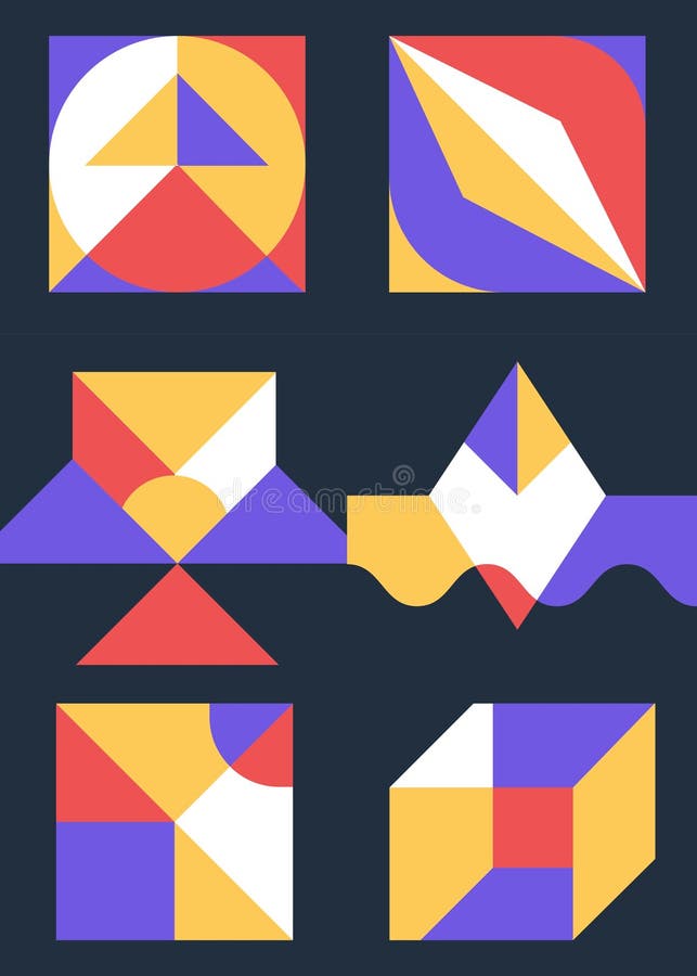 Vertical 3d Rendering of Geometric Composition with Simple Shapes Stock ...