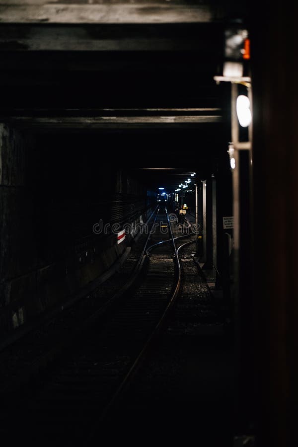 Vertical of a Dark Underground Railroad. Stock Image - Image of rail ...