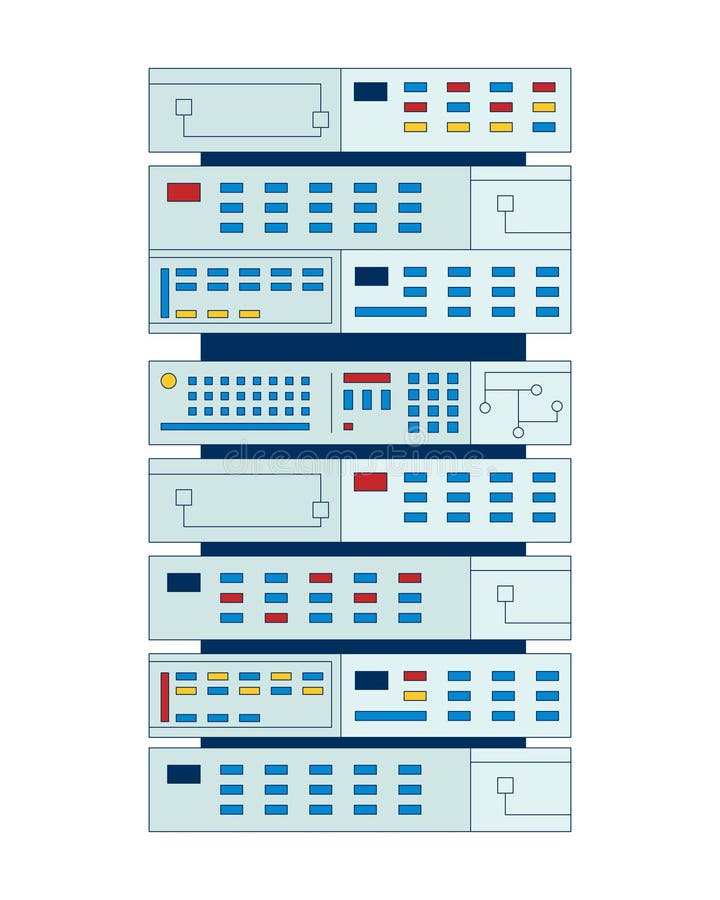 Vertical Data Server Rack with Panels and Buttons 2D Cartoon Object ...