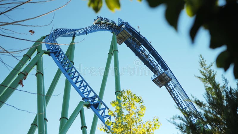 Vertical Descent on a Roller Coaster on a Clear Sunny Day. Stock Video ...