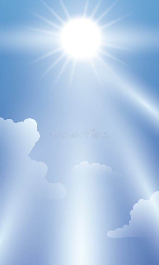 Vertical Design with Clouds, Lights and Shining Sun, Vector ...