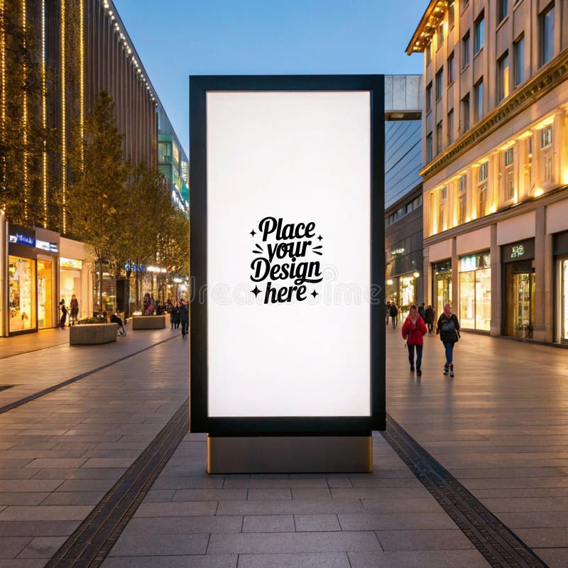 Vertical Digital Billboard in a Bustling City Street at Dusk Stock ...