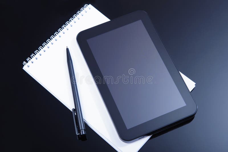 Vertical Digital Tablet on Glass Surface Stock Photo - Image of gadget ...