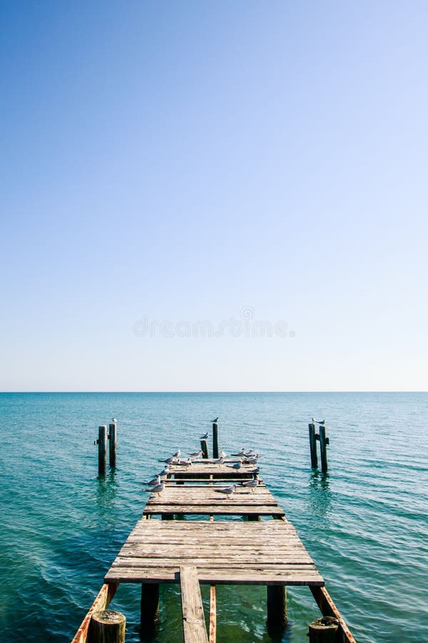 Vertical of a Dock in an Ocean in Southern Belize. Stock Photo - Image ...