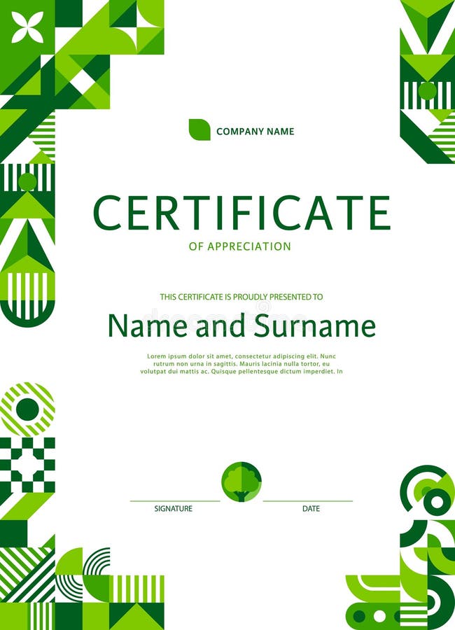 Vertical Ecology Certificate with Green Shapes Stock Vector ...