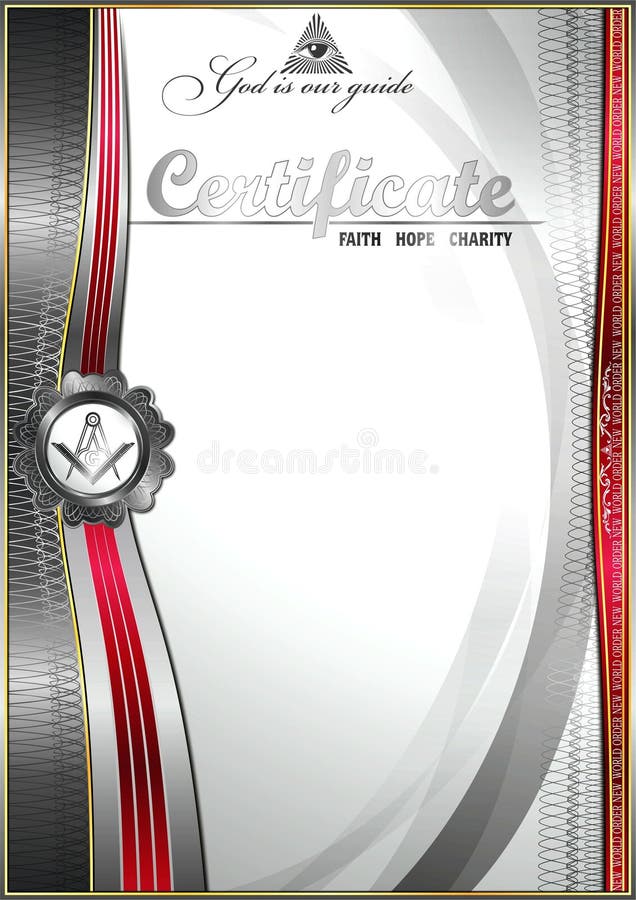 Vertical Elegant Masonic Certificate with Abstract Waves. Black and Red ...