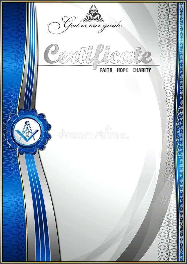 Vertical Elegant Masonic Certificate with Abstract Waves. Blue Inserts ...