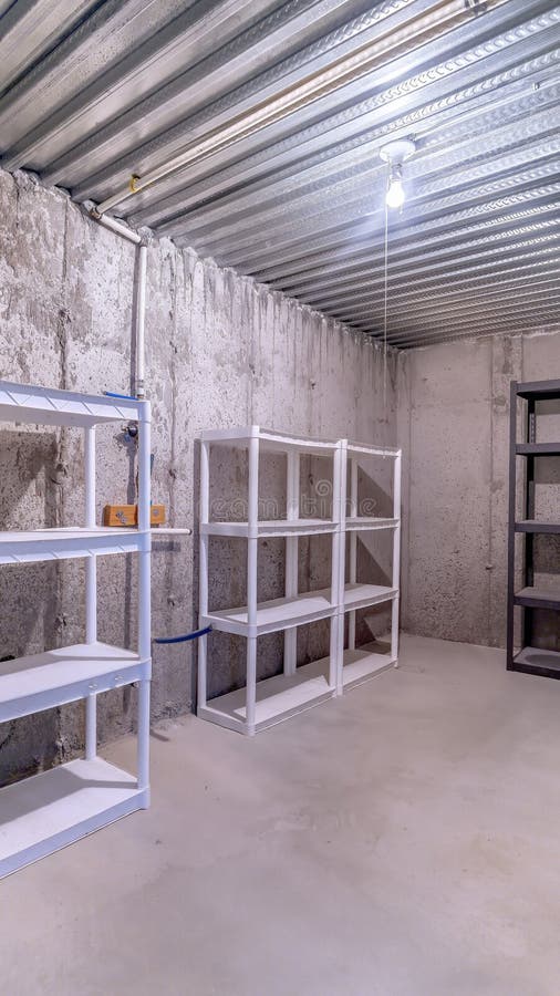Vertical Empty Multi Layer Metal Racks Inside a Storage Room with ...