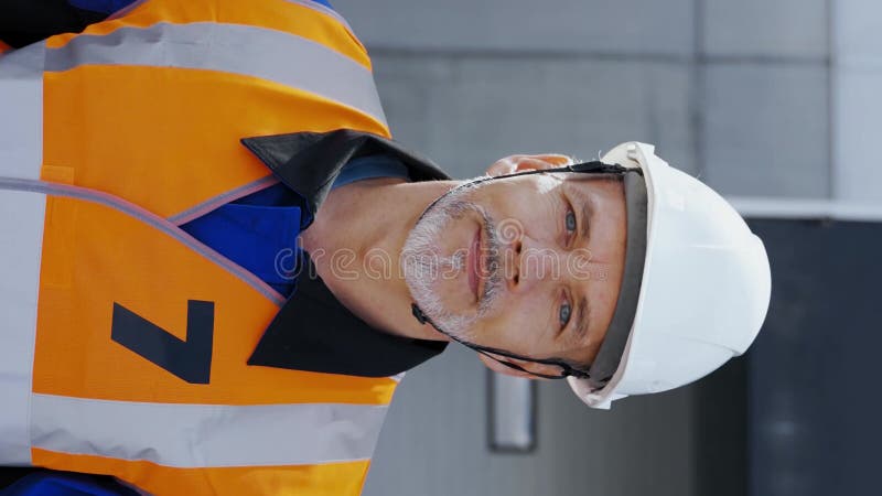 Vertical of Engineer in White Helmet Walks Against Loading Docks Stock ...