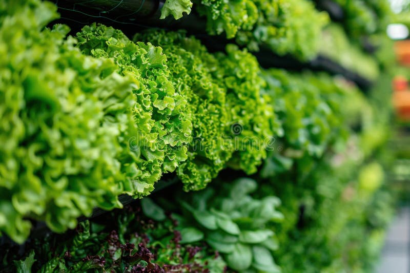 Vertical Farm Facility, Showcasing Rows of Leafy Greens and Herbs ...