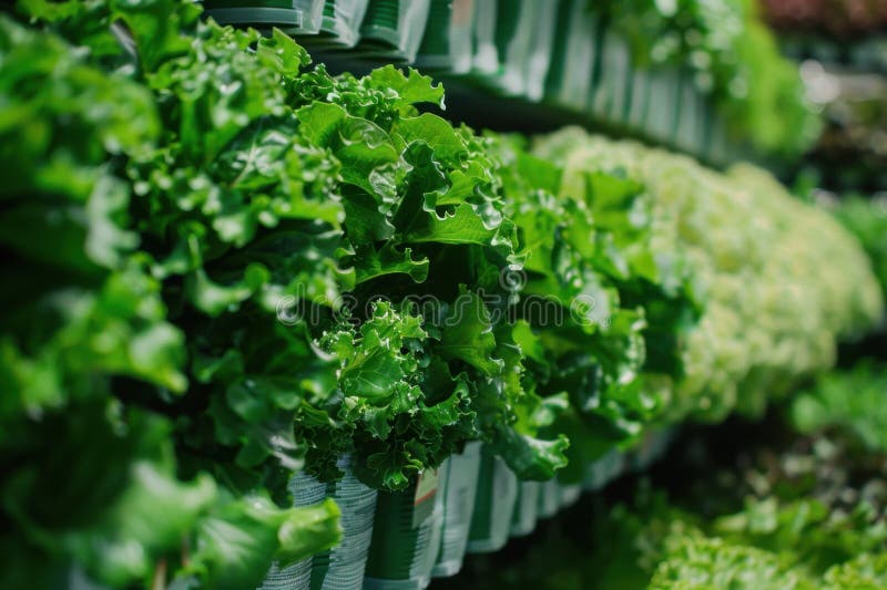 Vertical Farm Facility, Showcasing Rows of Leafy Greens and Herbs ...