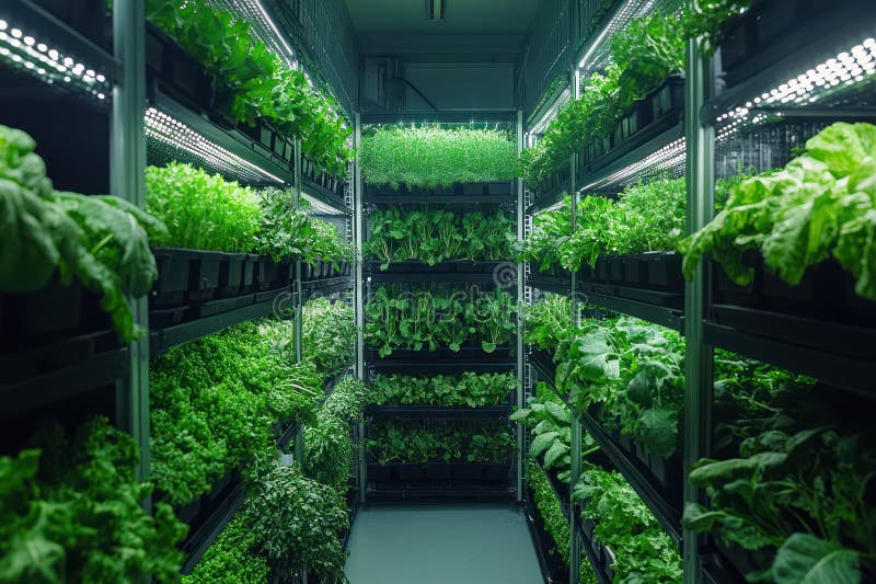 A Vertical Farm Filled with Vibrant Green Plants in an Industrial ...