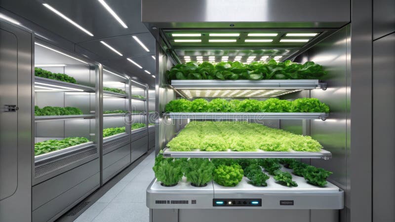 Vertical Farm Growing Vegetables with Hydroponics and Led Lighting ...
