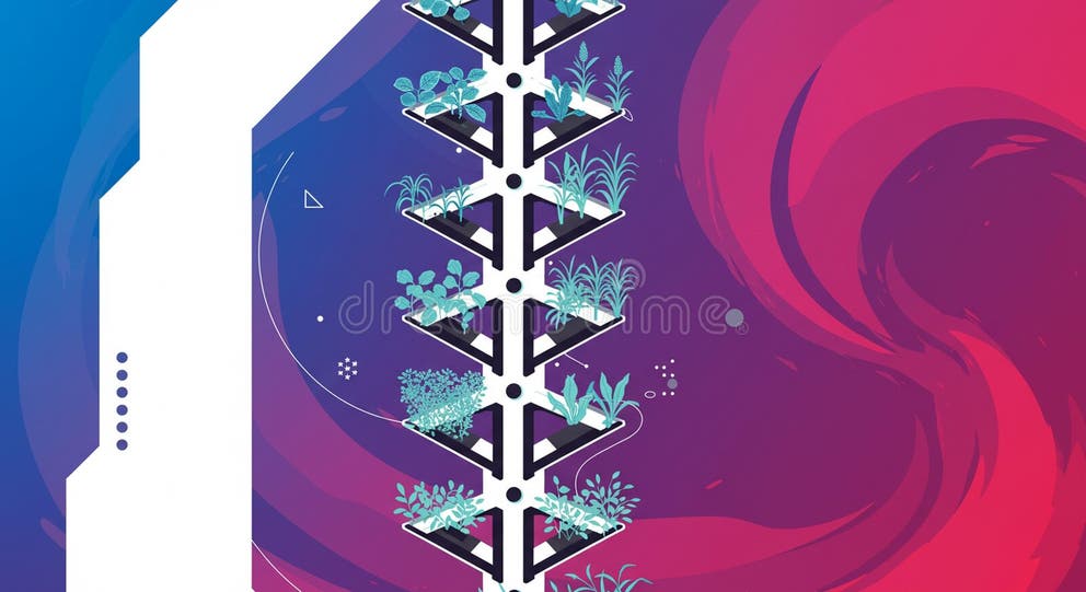 Vertical Farming Illustration Featuring a Central Column with ...