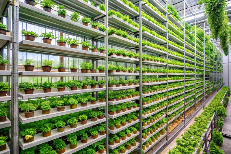 Vertical Farming Nursery with Stacked Tree Saplings Stock Illustration ...