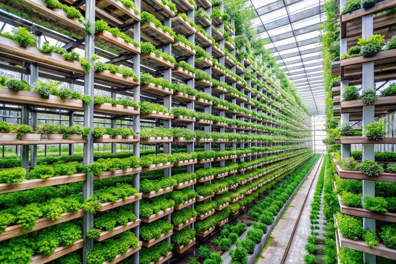 Vertical Farming Nursery with Stacked Tree Saplings Stock Illustration ...