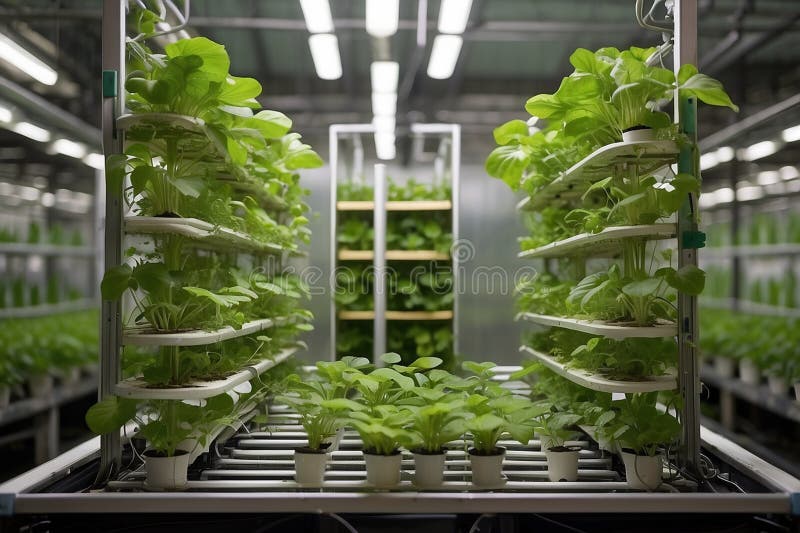 Vertical Farming Rack with Green Plants Growing in a Hydroponics System ...