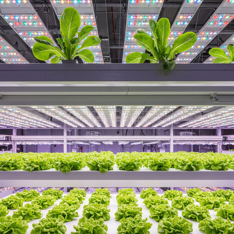 Vertical Farming Setup with Rows of Vibrant Green Lettuce Growing on ...
