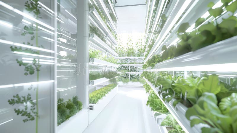 A Vertical Farming Setup Showcases Thriving Green Plants in a Bright ...