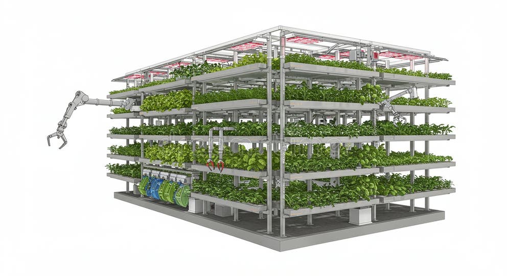 Vertical Farming Structure Featuring Multiple Layers of Green Leafy ...