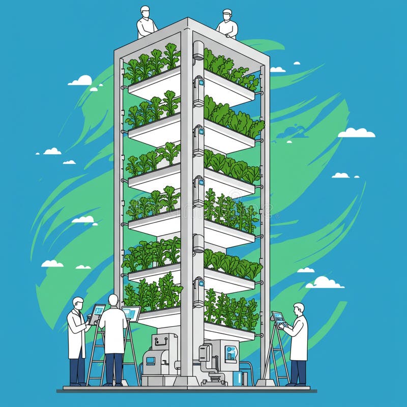 Vertical Farming System Illustration Featuring Multiple Stacked Layers ...