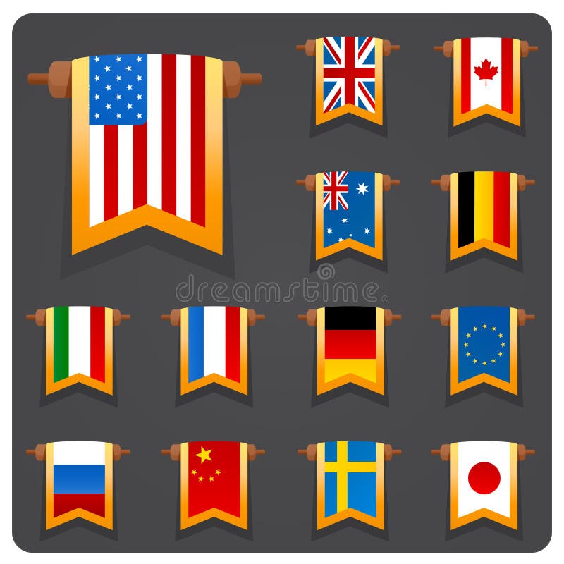 Vertical Flags Main Coutries Stock Vector - Illustration of america ...