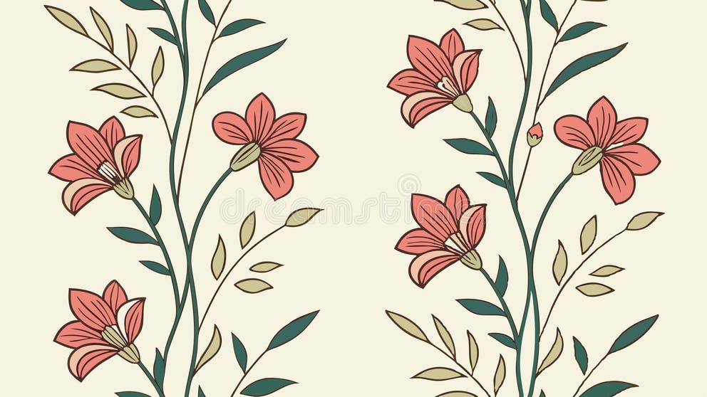 Vertical Floral Pattern, Elegant Botanical Background, Fabric Design ...