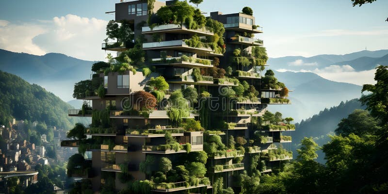 Vertical Forests, Panoramic View of a Modern Apartment Building in the ...
