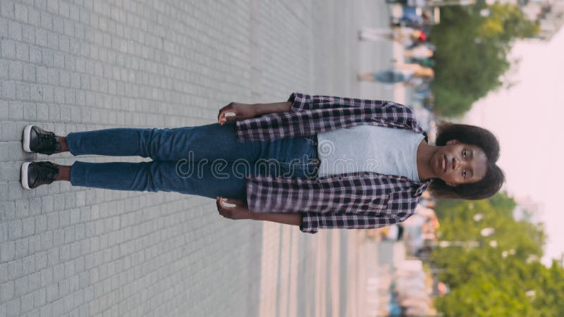 Vertical Format Time Lapse of Different People Standing in City Street ...