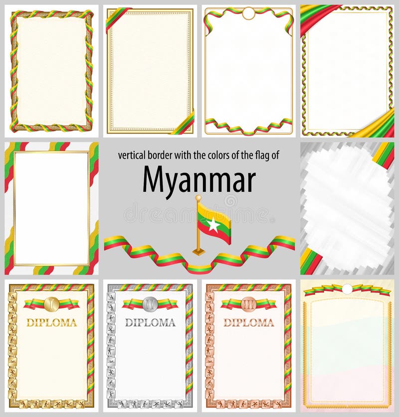 Vertical Frame and Border with Myanmar Flag Stock Vector - Illustration ...