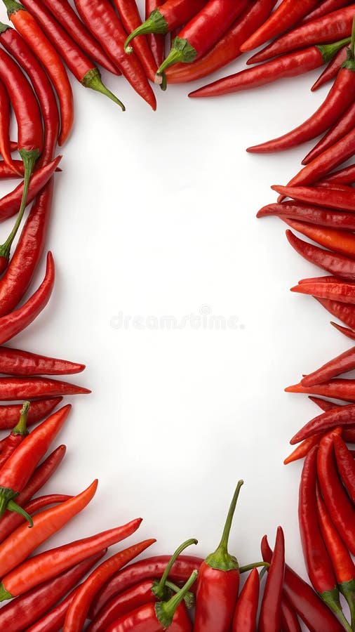 A Vertical Frame Formed of Red Hot Chili Peppers with White Background ...