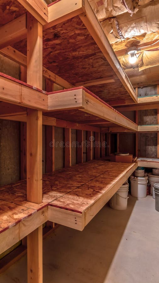 Interior of a Food Storage Room with Empty Shelves at the Basement ...