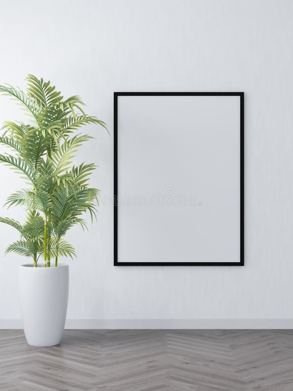 Vertical Frame Mockup on a White Wall with a Palm Tree on the Side ...