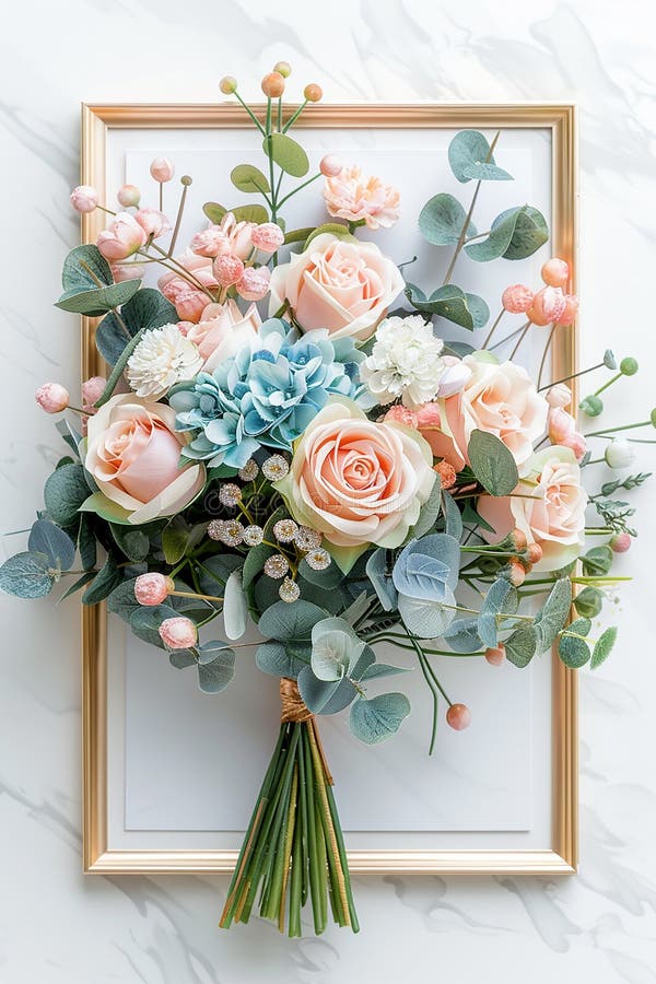 Vertical Frame of Pastel Blue and Pink Spring Flowers Bouquet Isolated ...