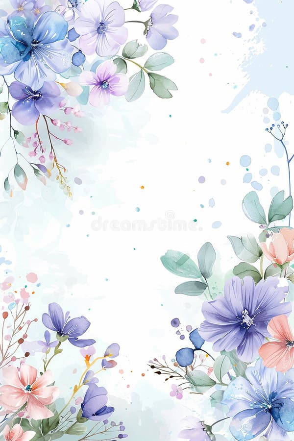 Vertical Frame of Pastel Blue and Pink Spring Flowers with Empty Space ...