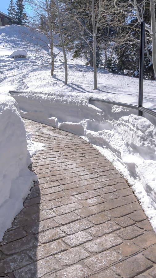 Vertical Frame Stone Brick Pathway with Metal Handrails Amid Deep Layer ...