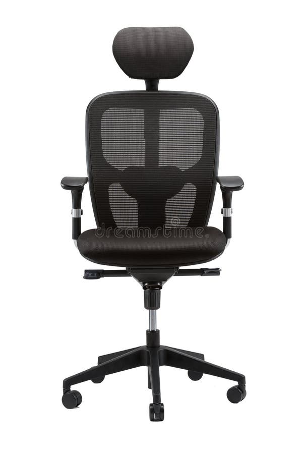 Vertical Front View of Black Office Chair with Headrest Isolated on ...