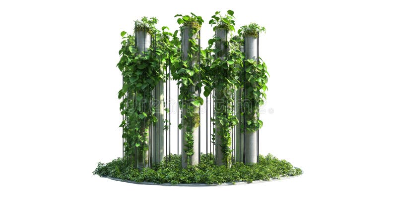 Vertical Garden Columns with Lush Greenery Isolated on Transparent ...