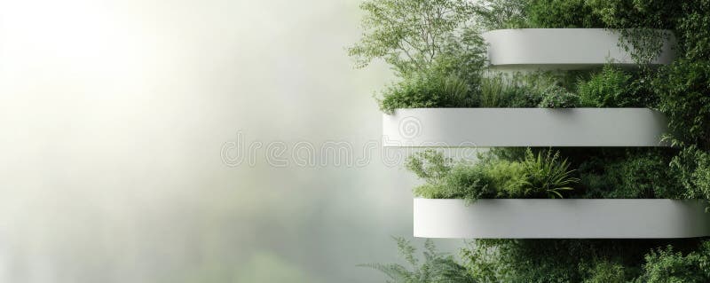 This Vertical Garden Features Layered White Platforms Adorned with ...