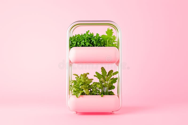 Vertical Garden Featuring Fresh Herbs Arranged in a Pink Planter ...