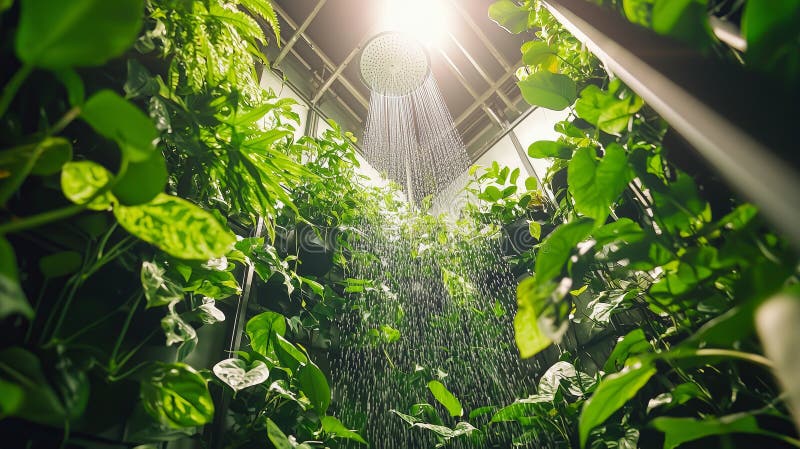 Vertical Garden with Luxurious Indoor Rain Shower in Bathroom Stock ...