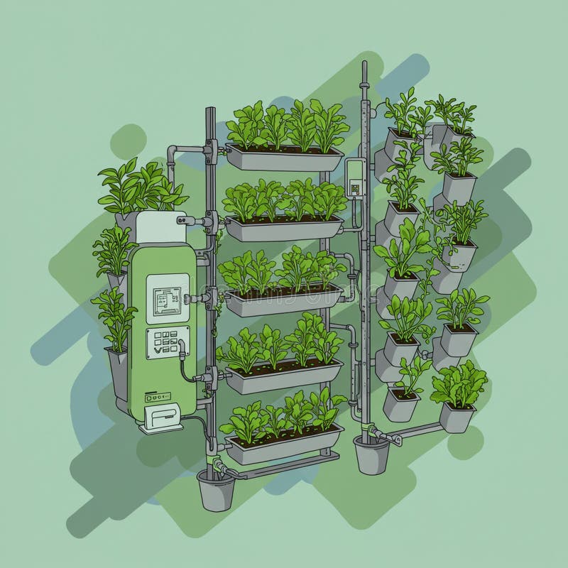 Vertical Garden System with Multiple Tiers and Rows of Green Plants in ...