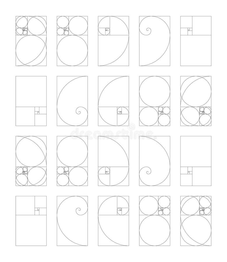 Vertical Golden Ratio Harmony Proportions Template Set. Fibonacci ...