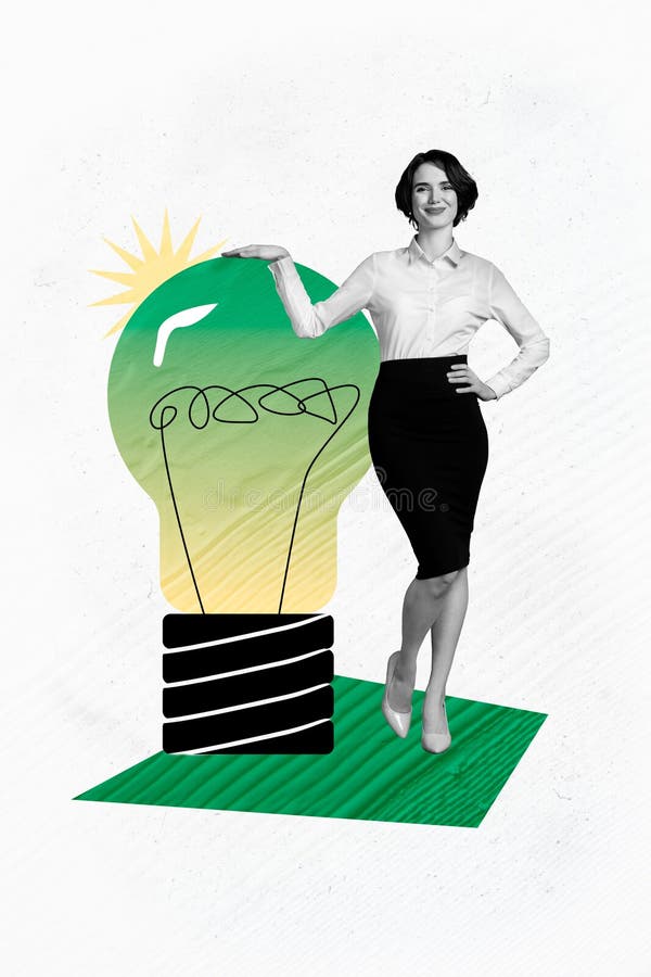 Vertical Graphics Collage Image of Young Girl Entrepreneur Touch Light ...