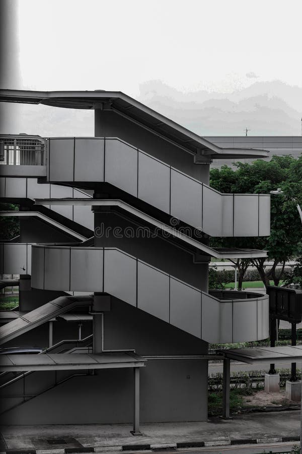 Vertical of a Gray Modern Architectural Crossing Bridge Stock Image ...