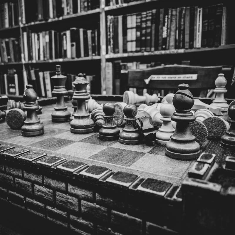 Vertical Grayscale Closeup of the Chess Pieces on the Board Against the ...