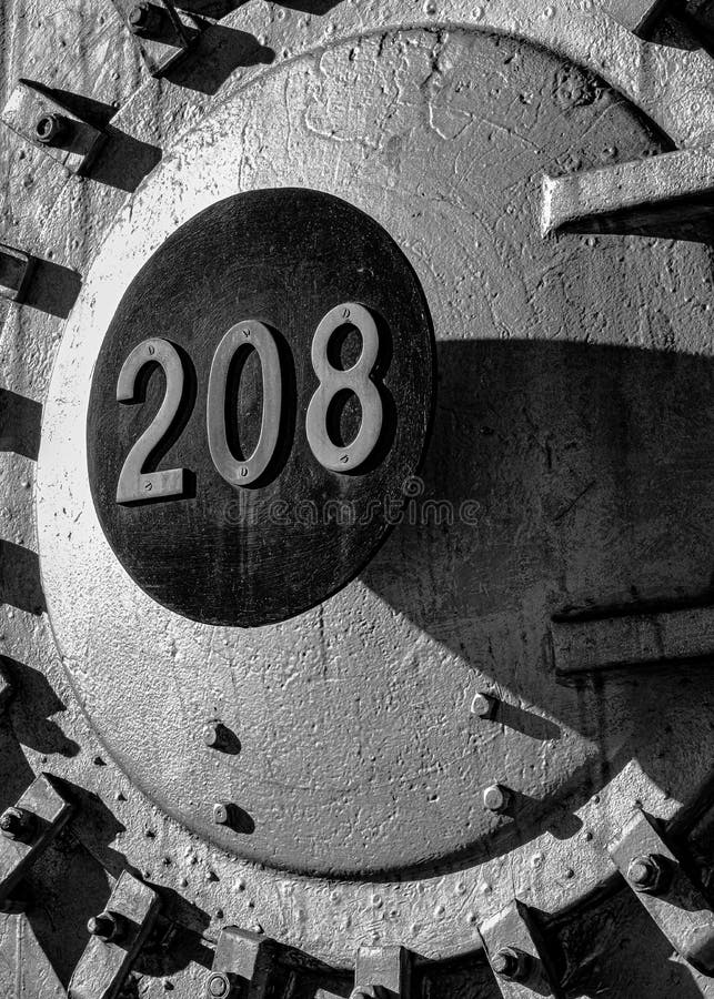 Vertical Grayscale of a Front Plate 208 of a Steam Train Editorial ...