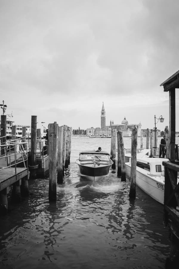 Vertical Grayscale Picture of a Boat in a Port Stock Photo - Image of ...